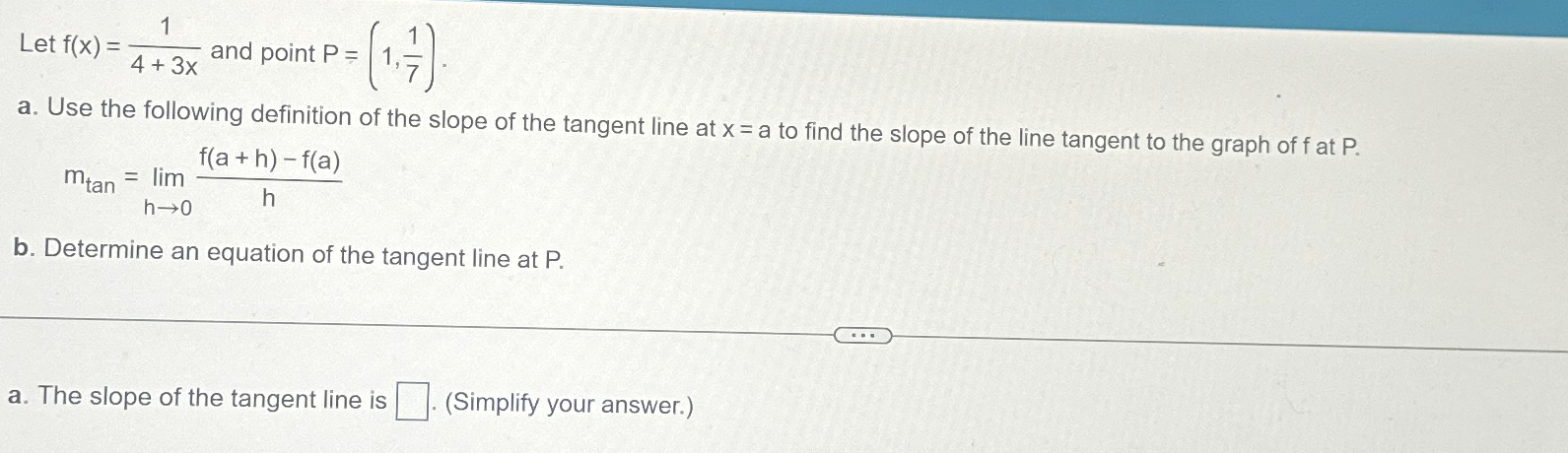 Solved Let f(x)=14+3x ﻿and point P=(1,17).a. ﻿Use the | Chegg.com