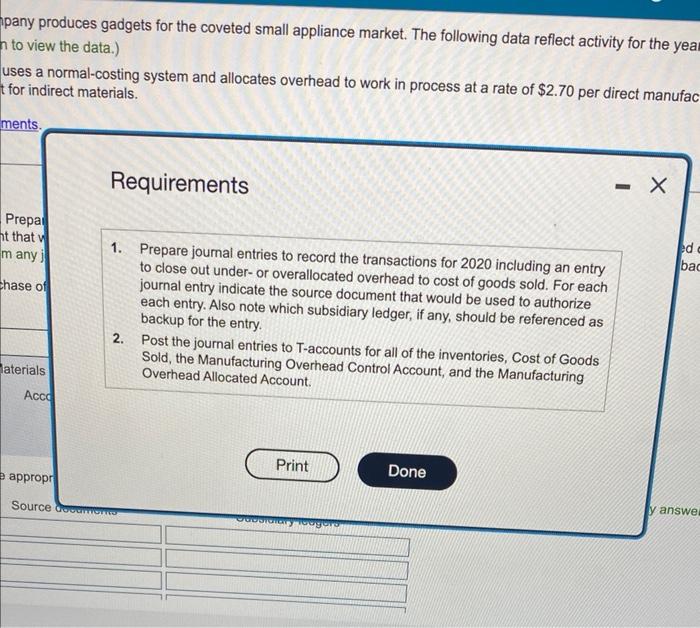 Solved Construction Company produces gadgets for the coveted | Chegg.com