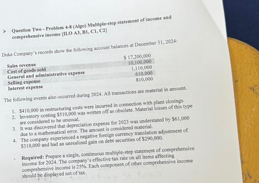 Solved Question Two - Problem 4-8 (Algo) Multiple-step | Chegg.com