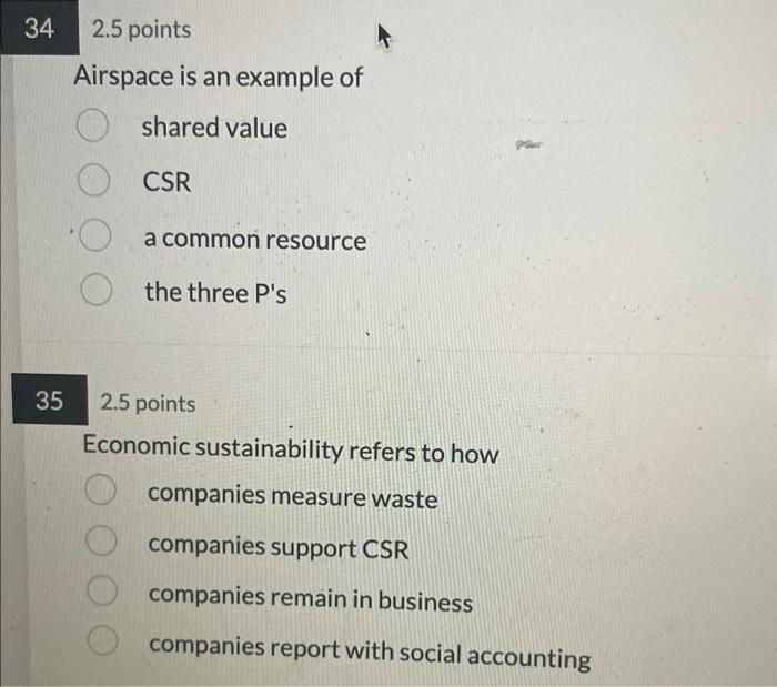 Solved Airspace is an example of shared value CSR a common | Chegg.com