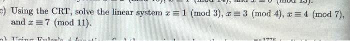 Solved Using the CRT, solve the linear system | Chegg.com