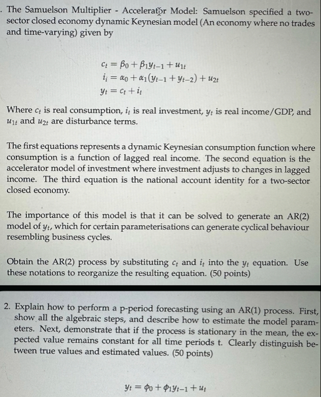 Solved The Samuelson Multiplier - ﻿Acceleratisr Model: | Chegg.com