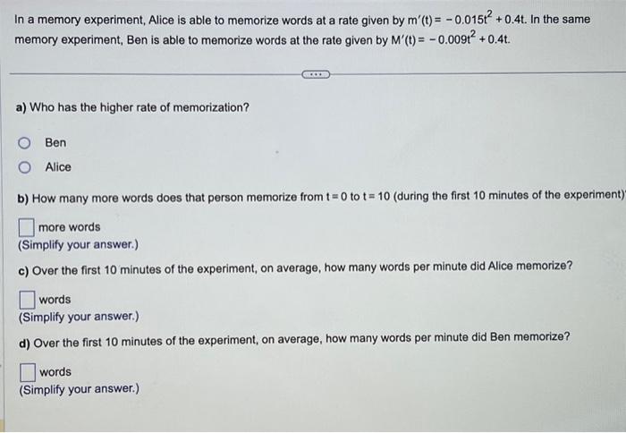 Solved In a memory experiment, Alice is able to memorize | Chegg.com