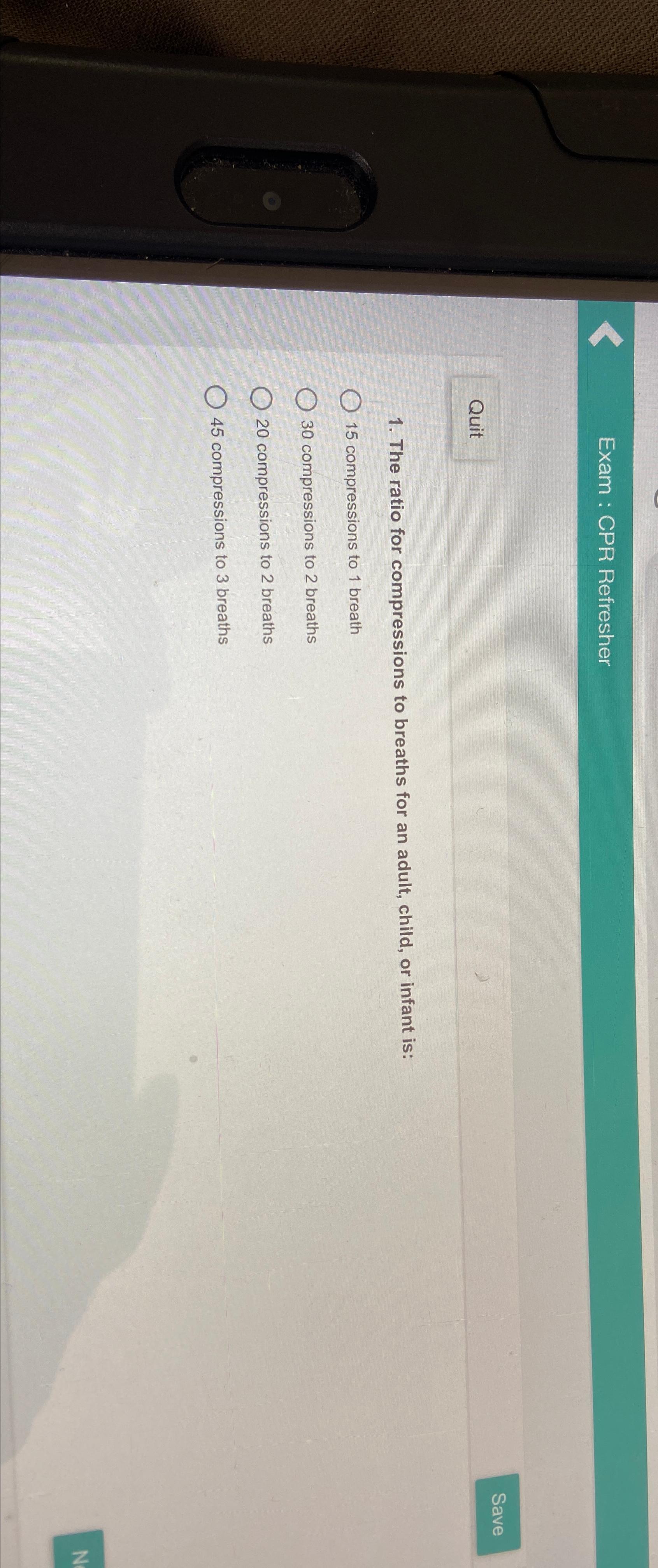Solved Exam : CPR RefresherQuitSaveThe ratio for | Chegg.com