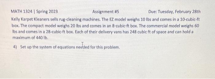 Solved MATH 1324 | Spring 2023 Assignment \#5 Due: Tuesday, | Chegg.com