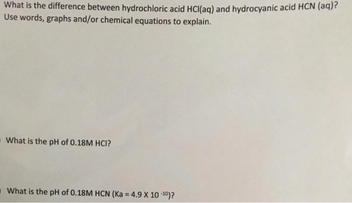 Solved What is the difference between hydrochloric acid | Chegg.com
