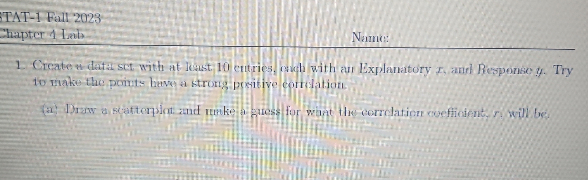 TAT-1 ﻿Fall 2023Thapter 4 ﻿LabName:Create a data set | Chegg.com