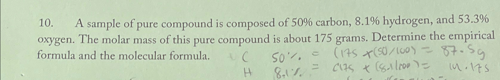 A sample of pure compound is composed of 50% ﻿carbon, | Chegg.com