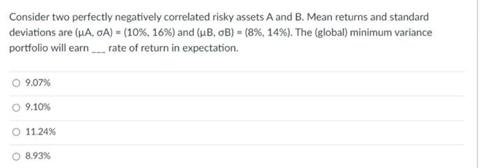 Solved Consider two perfectly negatively correlated risky | Chegg.com