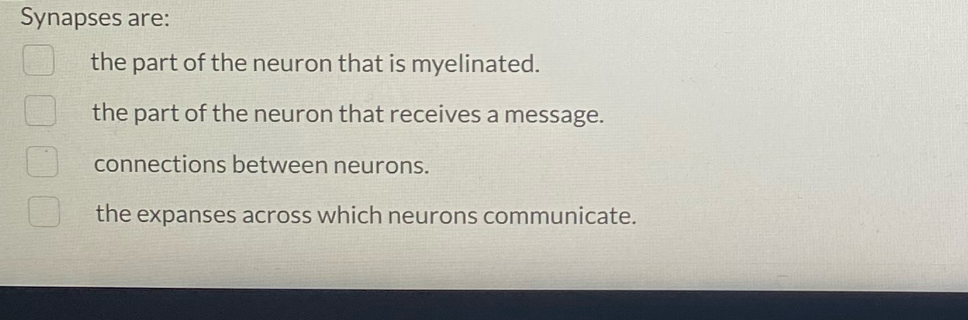 Solved Synapses are:the part of the neuron that is | Chegg.com