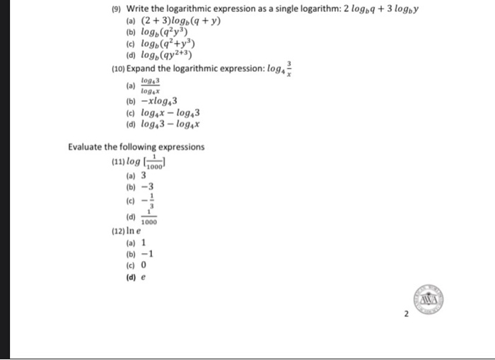 Solved (9) Write the logarithmic expression as a single | Chegg.com