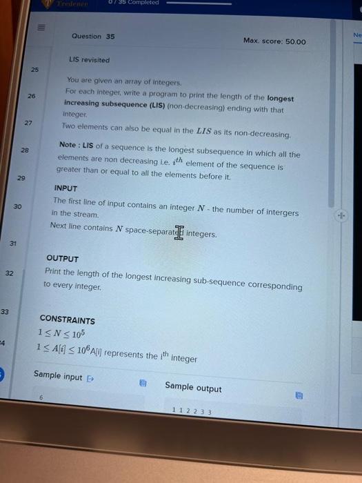Solved LIS revisited You are given an amay of integers. For | Chegg.com