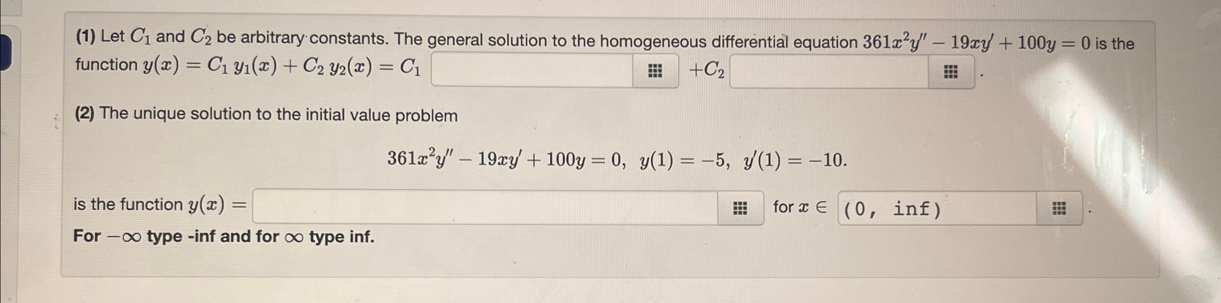 Solved (1) ﻿Let C1 ﻿and C2 ﻿be arbitrary constants. The | Chegg.com