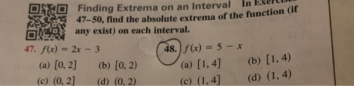 Solved Finding Extrema on an Interval In 47-50, find the | Chegg.com