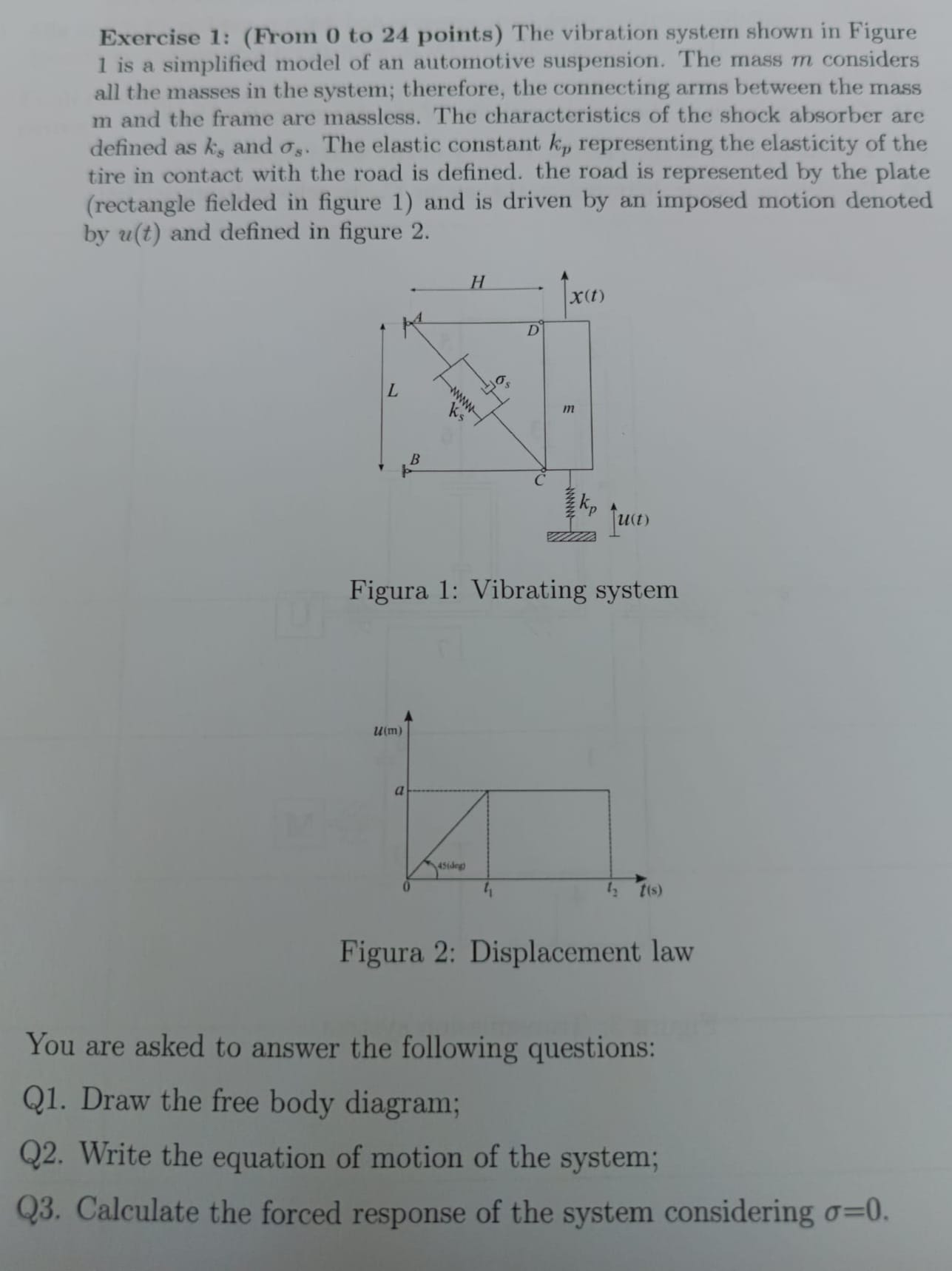 Solved Exercise 1: (From 0 ﻿to 24 ﻿points) ﻿The vibration | Chegg.com