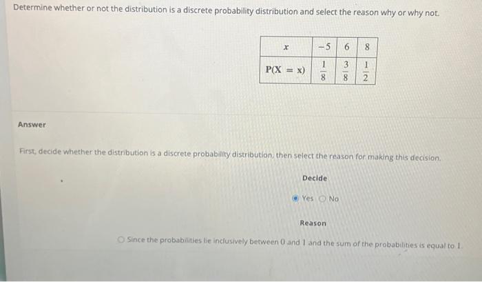 Solved Determine whether or not the distribution is a | Chegg.com