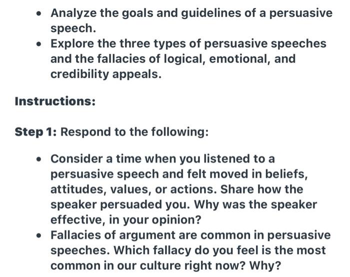 Solved • Analyze the goals and guidelines of a persuasive | Chegg.com