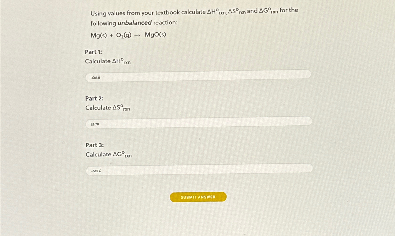 Solved Using values from your textbook calculate | Chegg.com