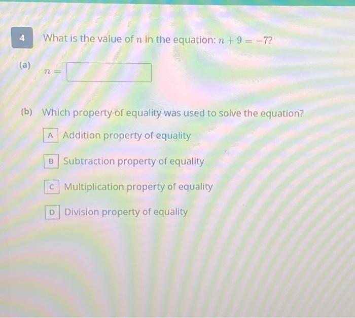 Solved 4 (a) What is the value of n in the equation: n + 9 = | Chegg.com