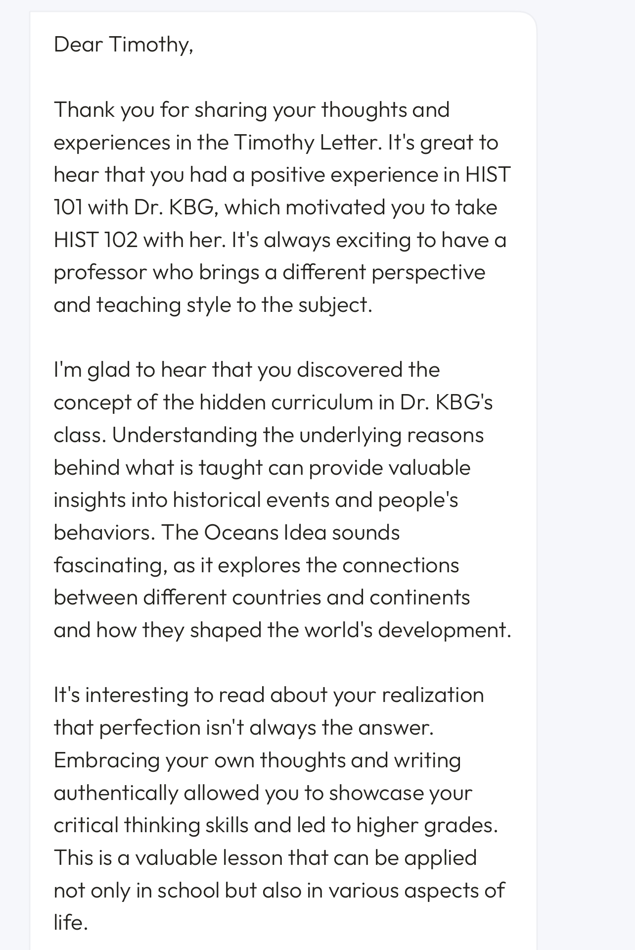 Solved • ﻿• ﻿• ﻿•Dear Timothy,Thank you for sharing your | Chegg.com