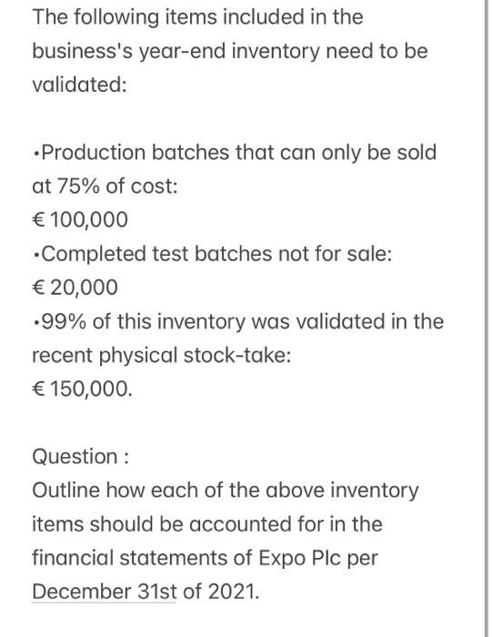 Solved The following items included in the business's | Chegg.com