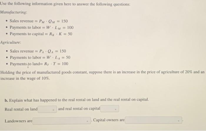Solved Use the following information given here to answer | Chegg.com