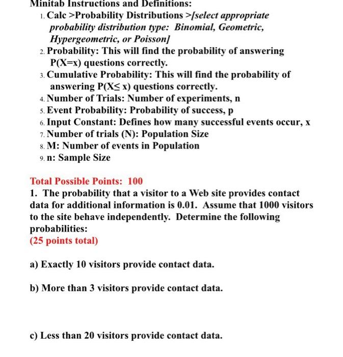 Solved Minitab Instructions and Definitions: 1. Calc | Chegg.com