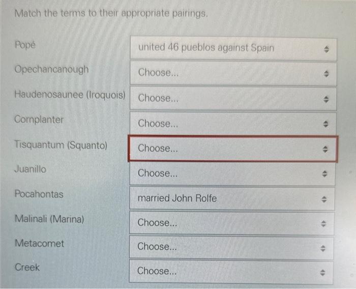 Match the terms to their appropriate pairings. | Chegg.com