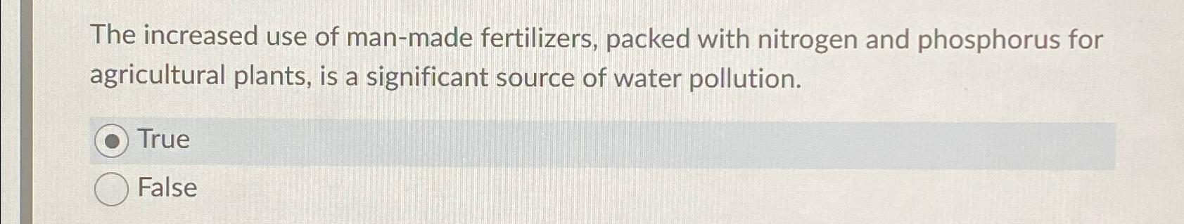 Solved The increased use of man-made fertilizers, packed | Chegg.com