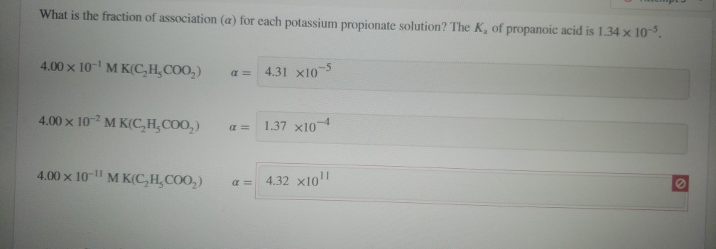 Solved What is the fraction of association (a) for each | Chegg.com