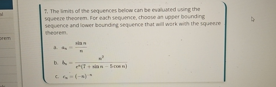 Solved The limits of the sequences below can be evaluated | Chegg.com