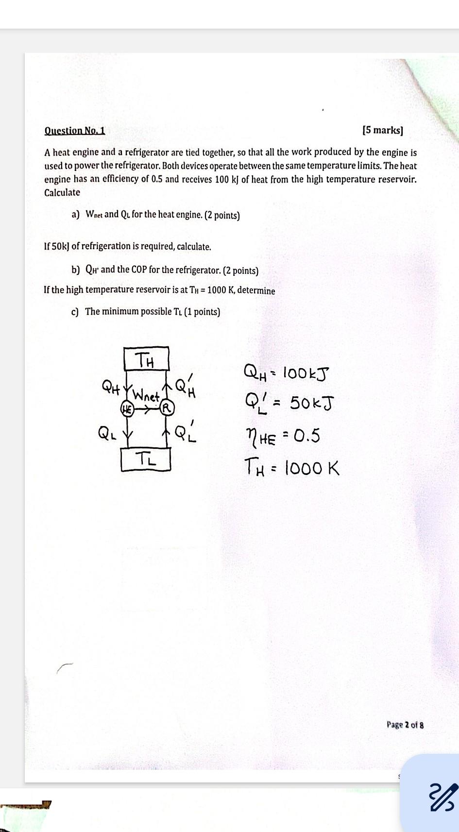 Solved Question No.1 [5 marks] A heat engine and a | Chegg.com