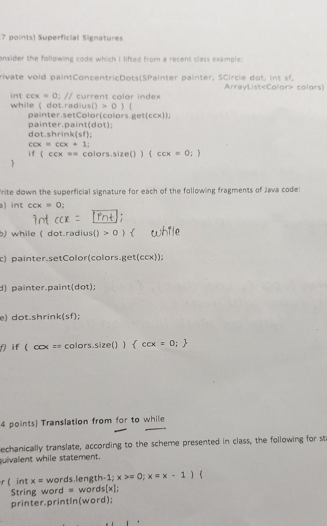 Solved 7 points) Superficial Signatures onsider the | Chegg.com