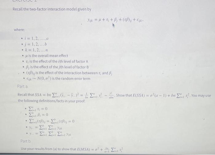Solved Recall the two-factor interaction model given by | Chegg.com