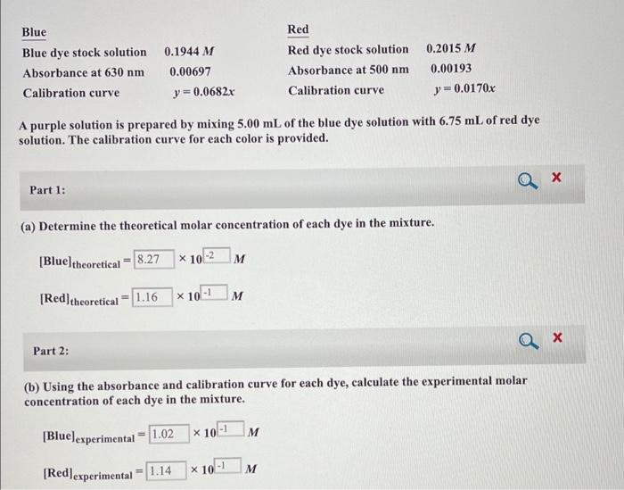Solved Blue Blue dye stock solution Absorbance at 630 nm | Chegg.com