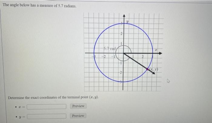 Solved The angle below has a measure of 5.7 radians: | Chegg.com