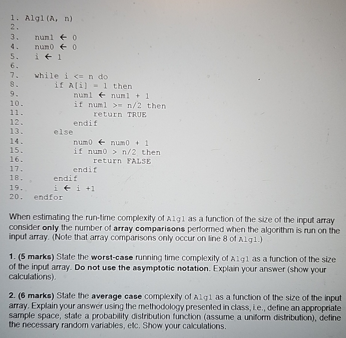 Solved Alg1(A,n)2 .3. ﻿num 1larr04. ﻿num 0larr05. | Chegg.com