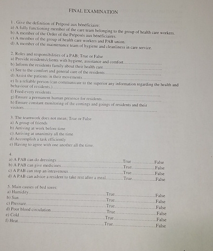 Solved FINAL EXAMINATIONGive the definition of Préposé ﻿aux | Chegg.com