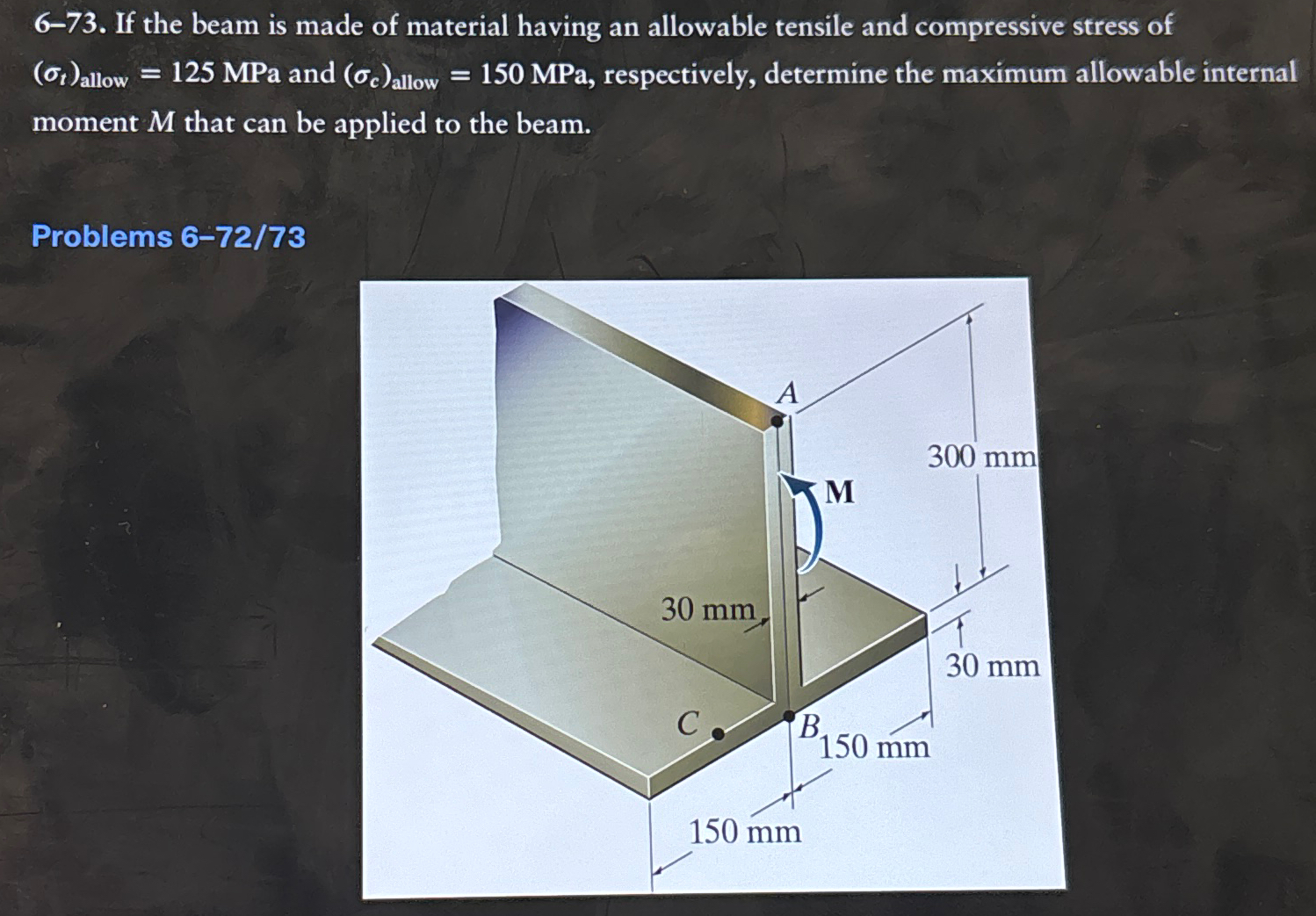 Solved 6-73. ﻿If the beam is made of material having an | Chegg.com