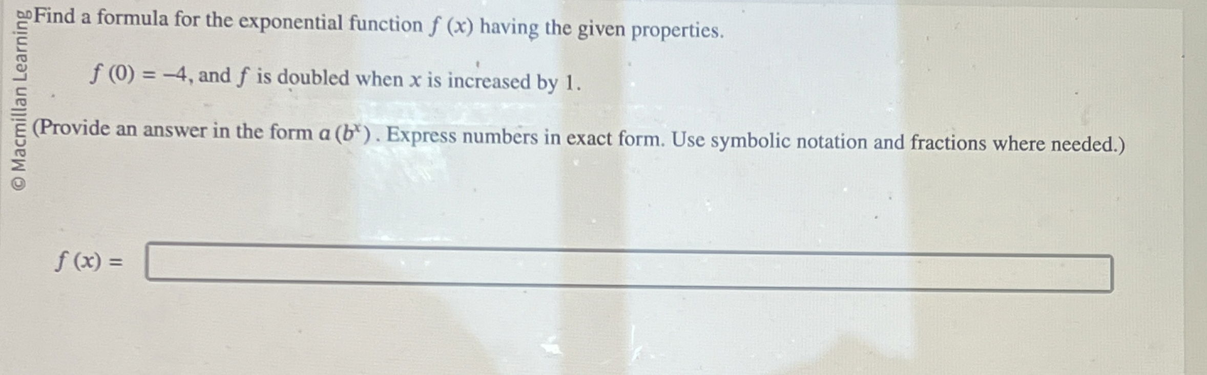 Solved ?∞ ﻿Find a formula for the exponential function f(x) | Chegg.com