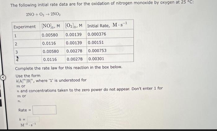 Solved The following initial rate data are for the oxidation | Chegg.com