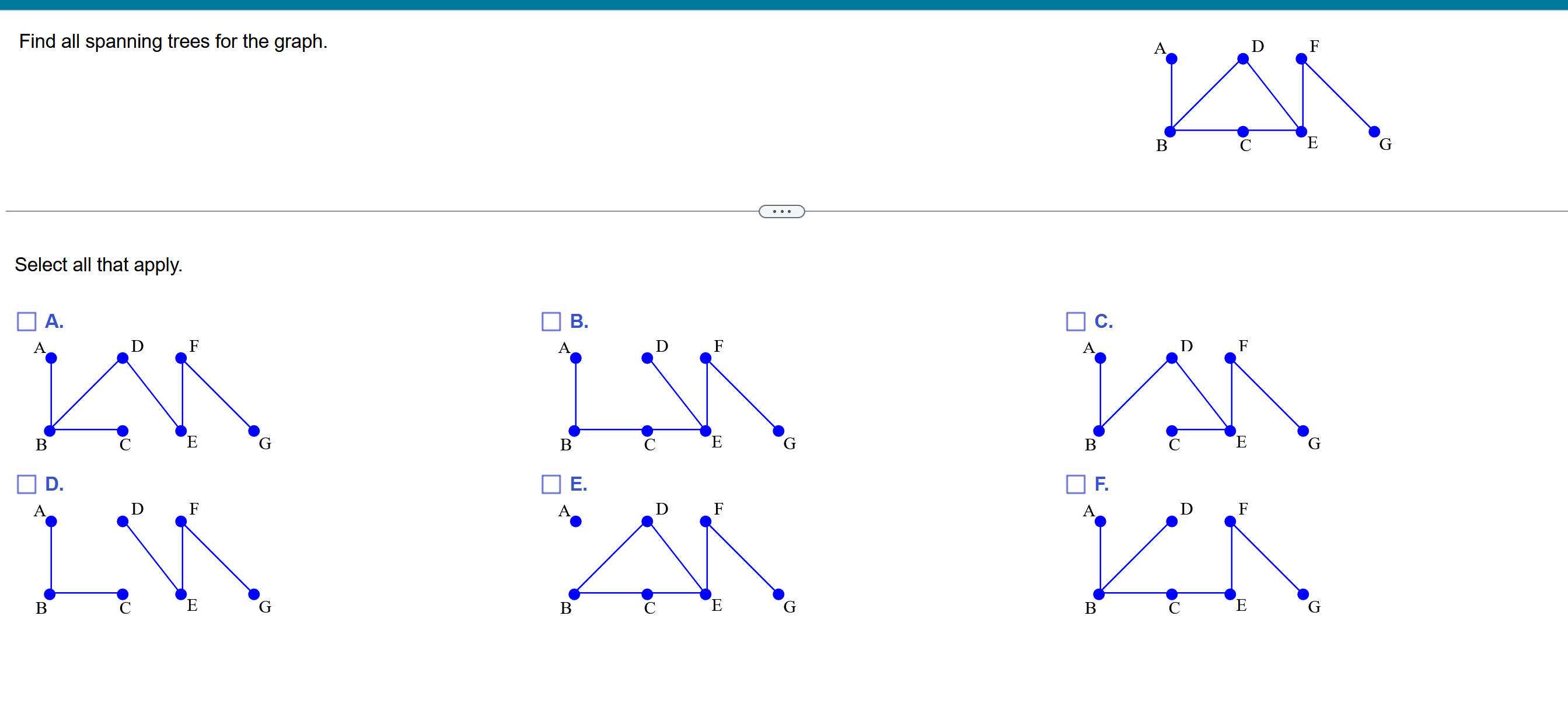 Solved Find all spanning trees for the graph.Select all that | Chegg.com