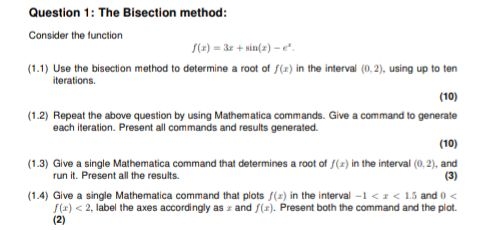 Question 1: The Bisection method:Consider the | Chegg.com