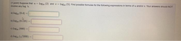 Solved (1 point) Suppose that logo (2) and v = log10 (5). | Chegg.com