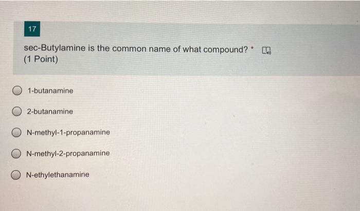 Solved 17 sec-Butylamine is the common name of what | Chegg.com