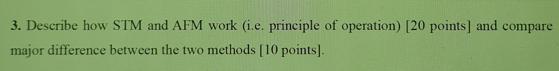 Solved 3. Describe how STM and AFM work (i.e. principle of | Chegg.com
