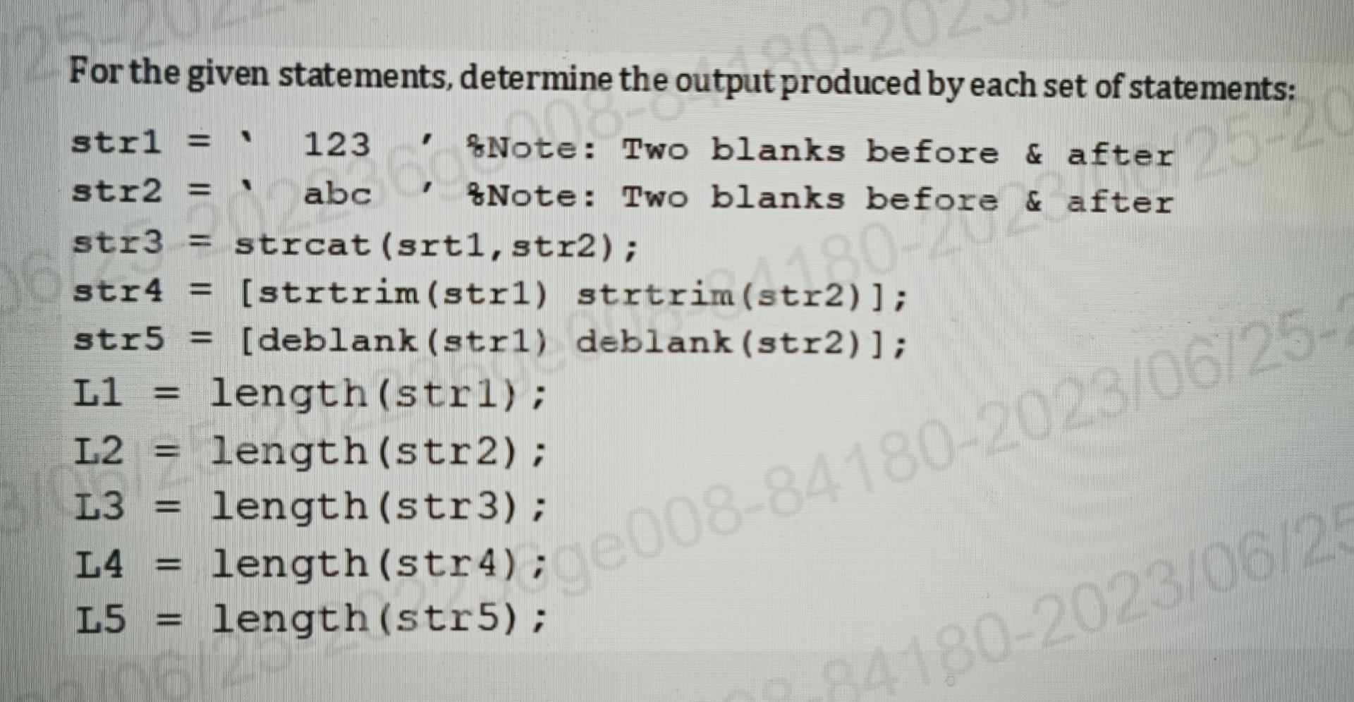 Solved For the given statements, determine the output | Chegg.com