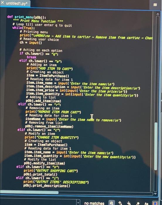 Solved confused on why my code is not outputing certain | Chegg.com