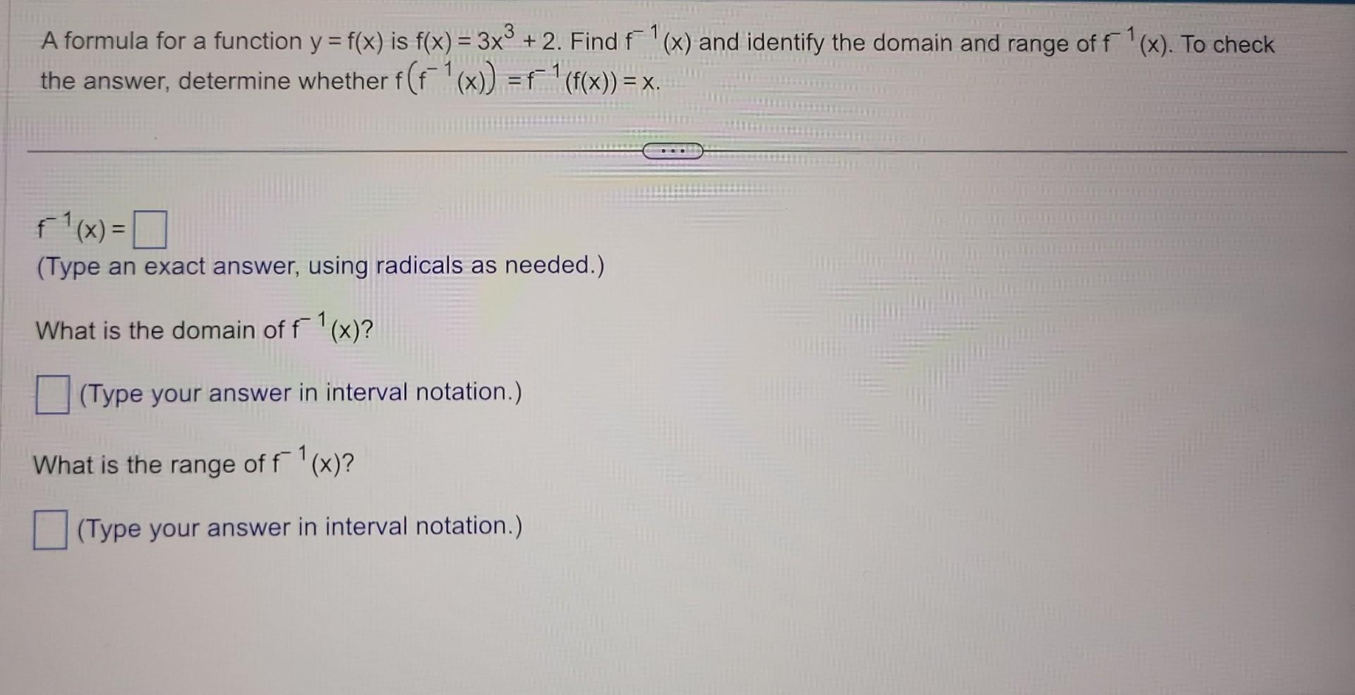 Solved A formula for a function y=f(x) is f(x)=3x3+2 Find | Chegg.com
