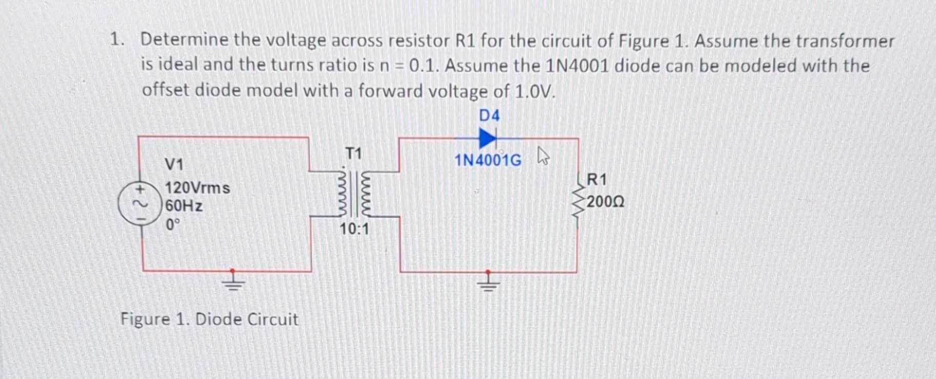 Solved 1. Determine the voltage across resistor R1 for the | Chegg.com